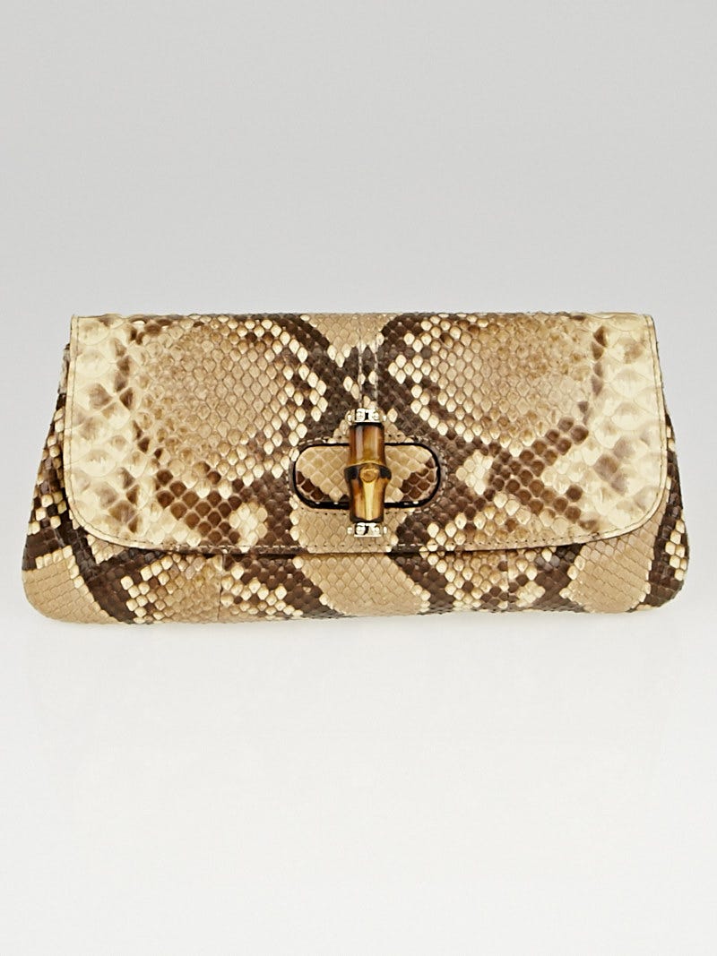 Gucci Brown/Beige Python Bamboo Clutch Bag | Yoogi's Closet