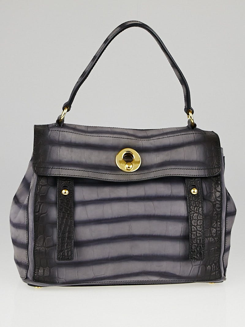 Yves Saint Laurent Blue/Grey Croc Embossed Suede Medium Muse Two Bag ...