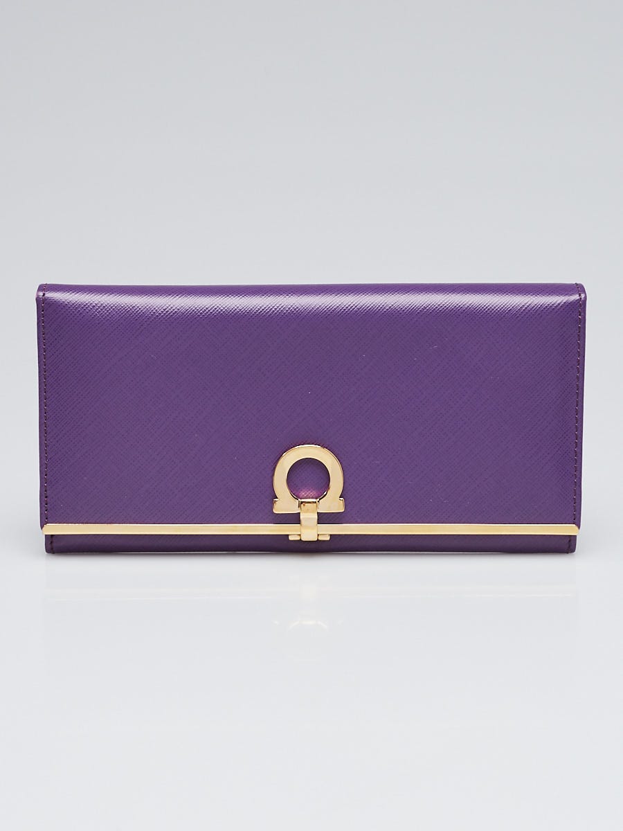 Salvatore Ferragamo Grape Saffiano Leather Gancini Icona Wallet | Yoogi ...