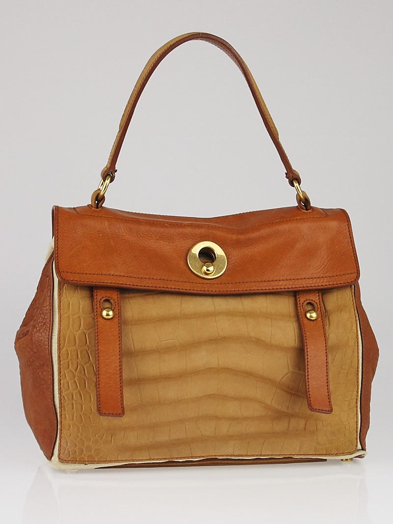 Yves Saint Laurent Brown Croc Embossed Suede and Leather Patchwork ...