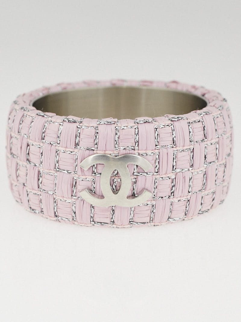 Chanel Pink Woven Raffia CC Extra Wide Bangle Bracelet Size M | Yoogi's ...