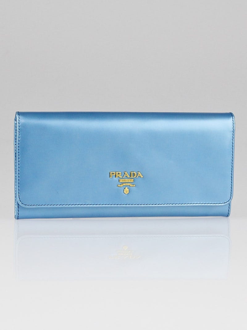 Prada Blue Patent Leather Continental Wallet | Yoogi's Closet