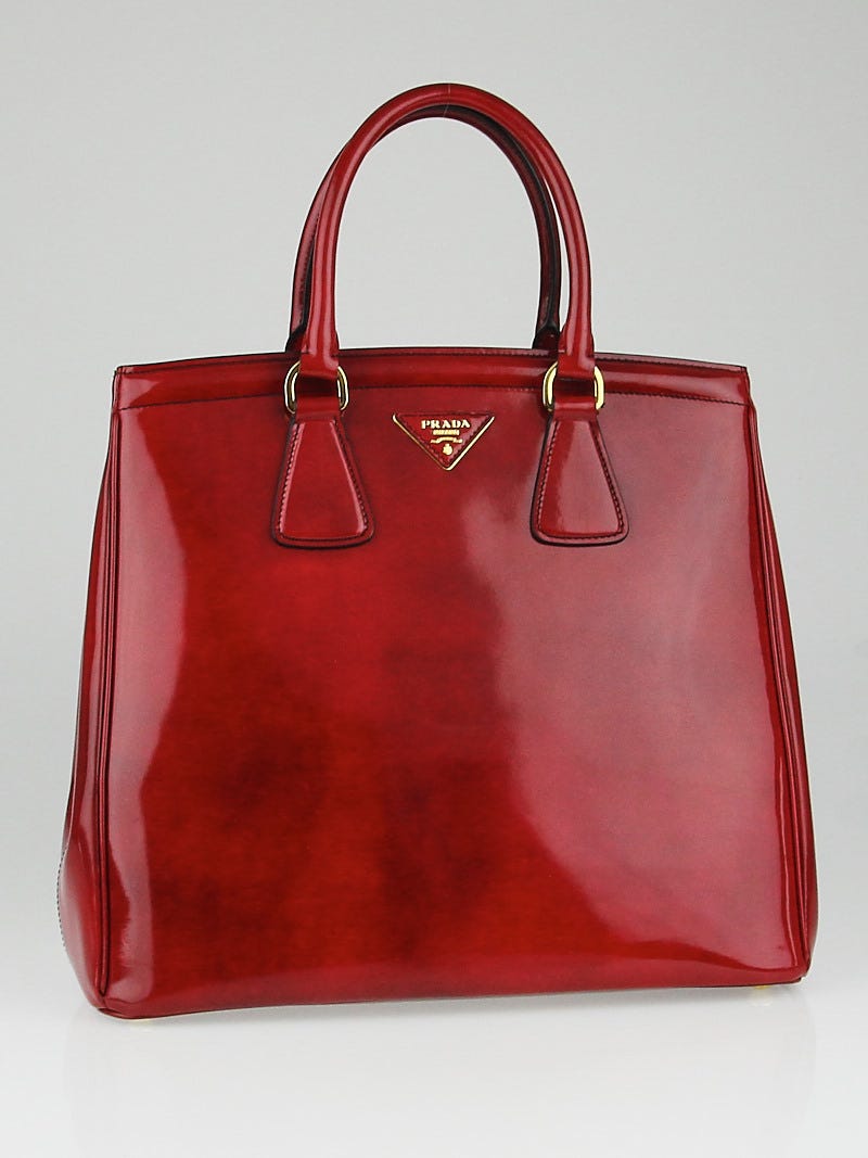 Prada Red Vernice Leather Large Tote Bag | Yoogi's Closet