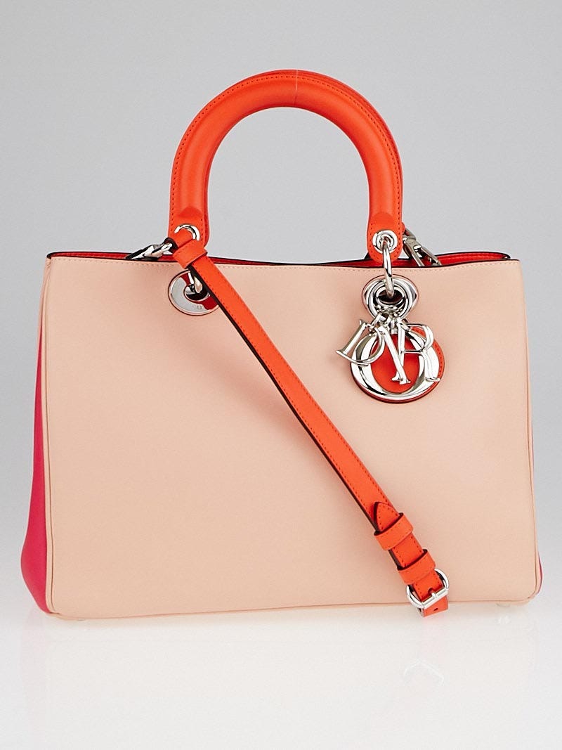 Christian Dior Pink/Orange Tricolor Satin-Finish Calfskin Leather ...