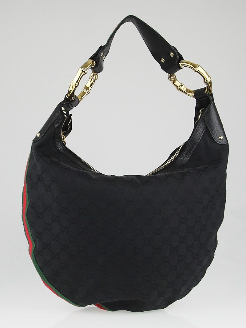 Gucci Black GG Canvas Vintage Web Bamboo Hobo Bag | Yoogi's Closet
