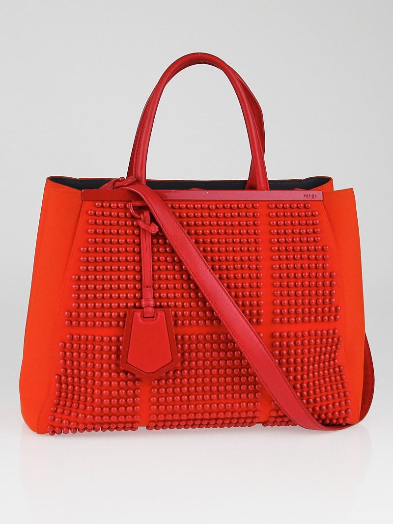Fendi Red Studded Neoprene 2Jours Medium Tote Bag - 8BH250 | Yoogi's Closet