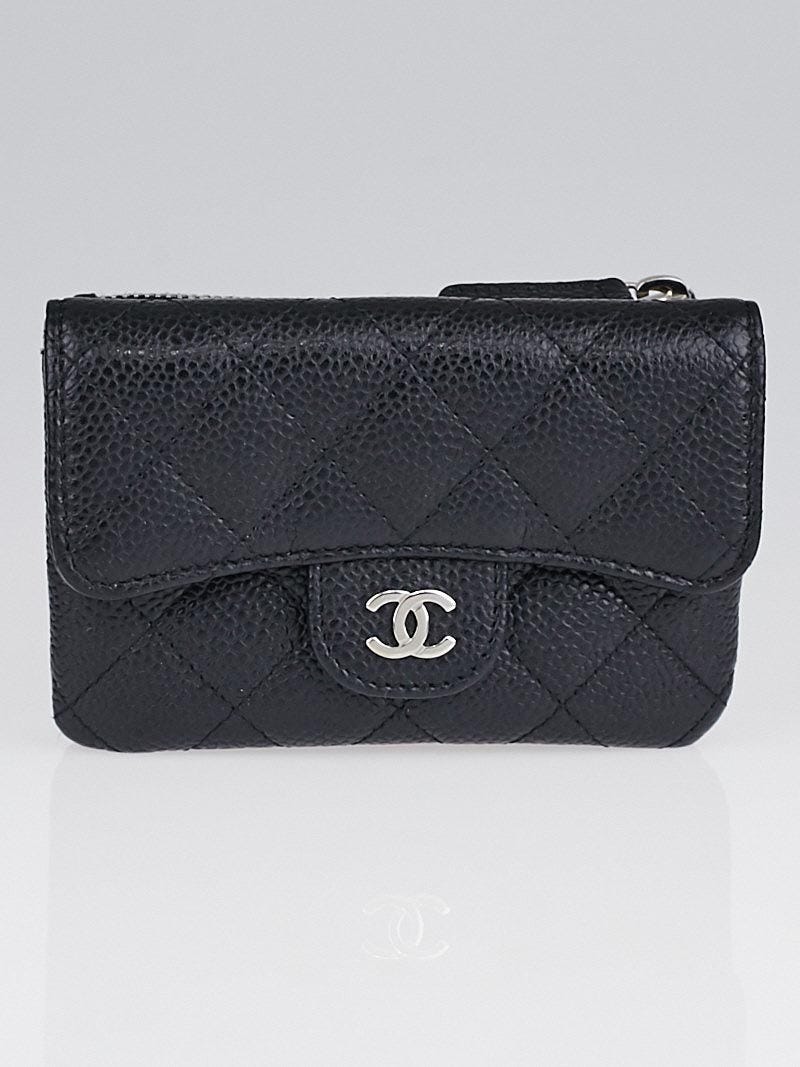 Chanel Black Quilted Caviar Compact Coin Wallet | Yoogi's Closet