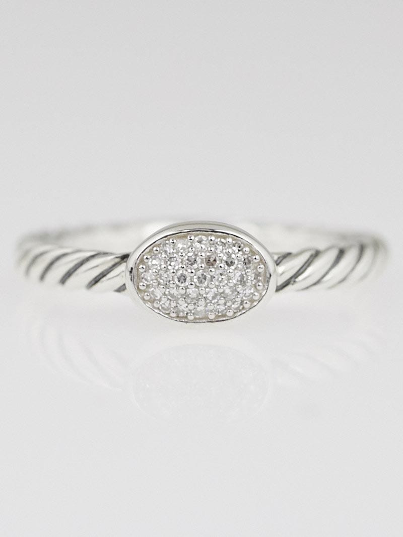 David Yurman Oval Stack Pave Diamond and Sterling Silver Ring Size 6 ...