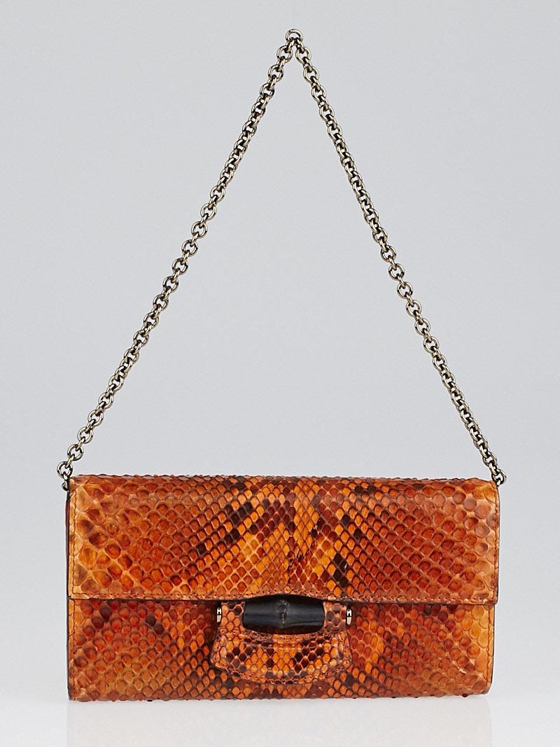 Gucci Orange Nouveau Python Chain Wallet Bag | Yoogi's Closet