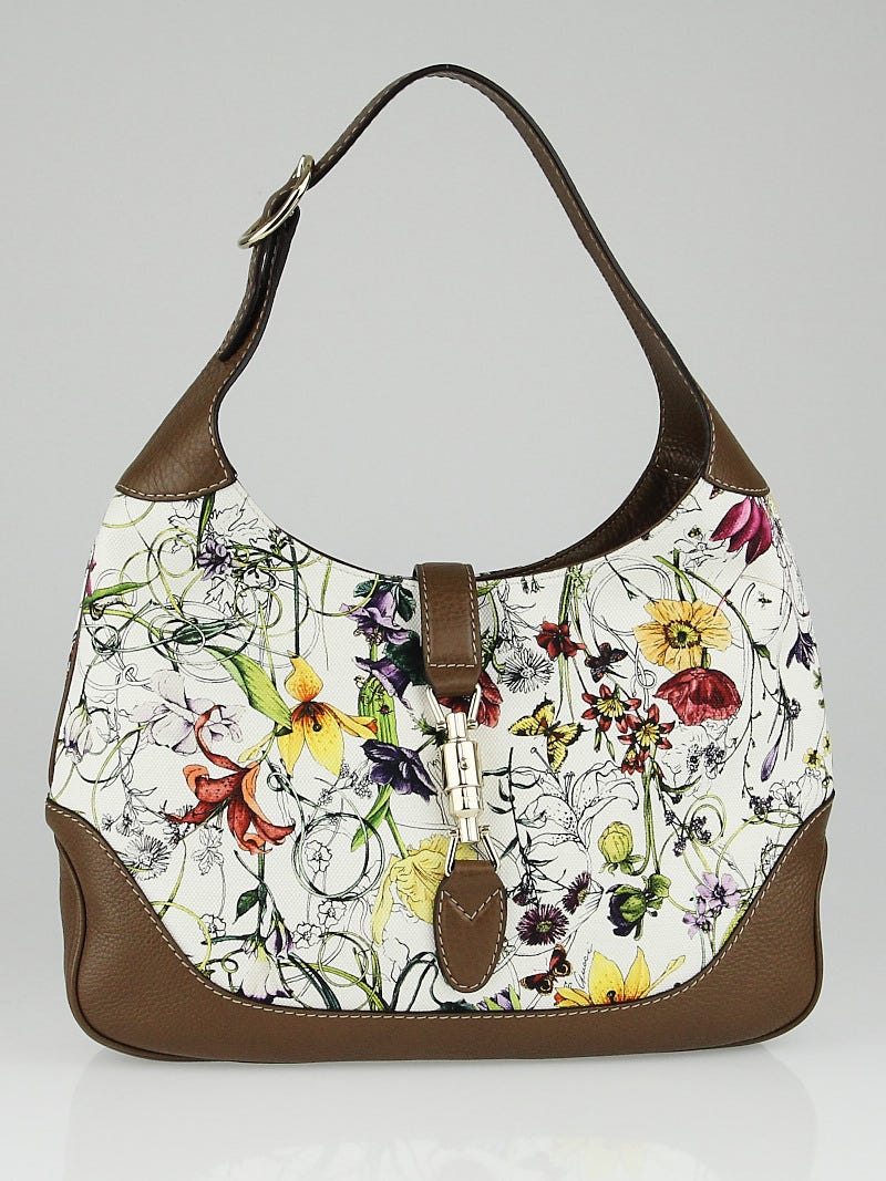 Gucci White Infinity Flora Canvas New Jackie Medium Bag | Yoogi's Closet