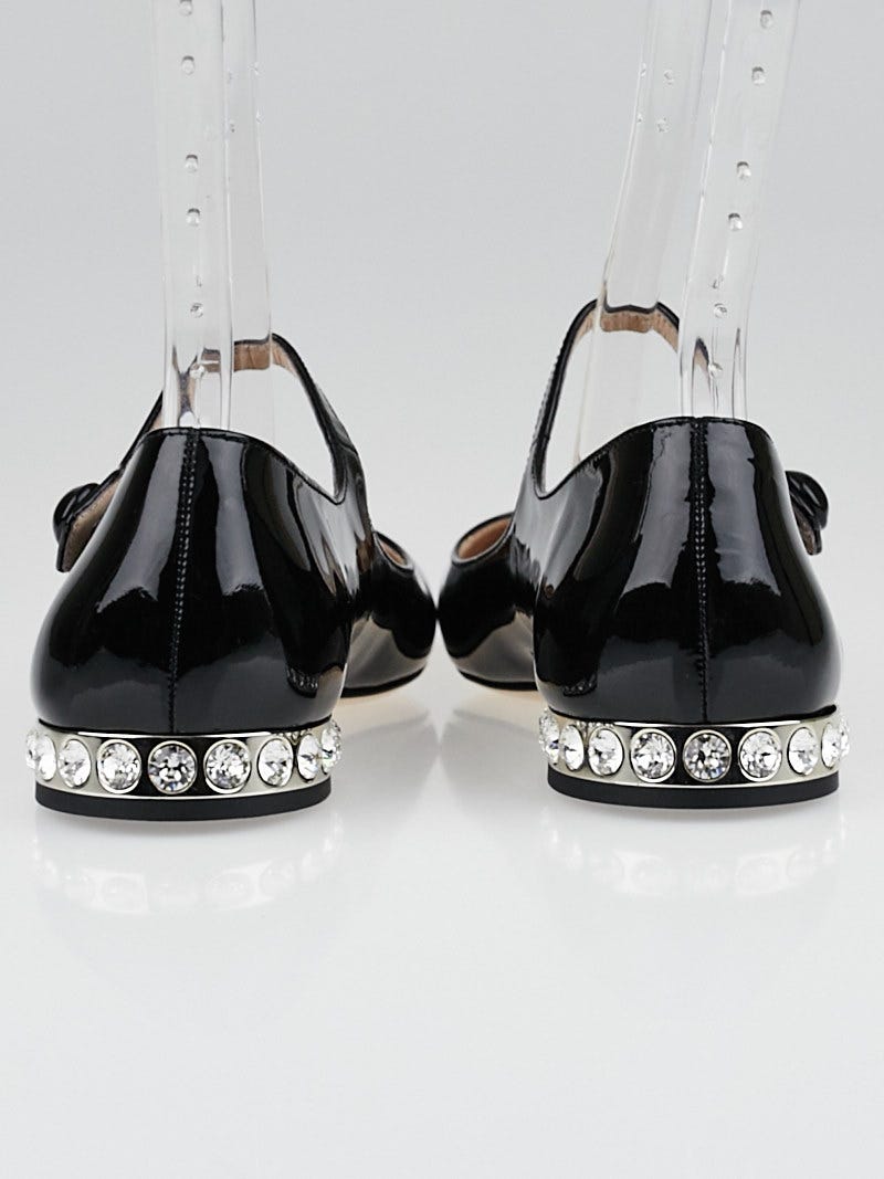 Miu Miu Black Patent Leather Jeweled Heel Mary Jane Flats Miu Miu Black Patent Leather Jeweled Heel Mary Jane Flats