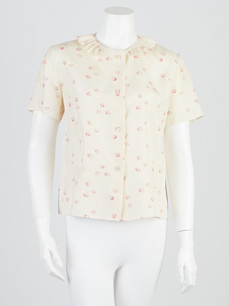 Marni Rose Print Silk Short Sleeve Button Up Blouse Size 6/40 | Yoogi's ...