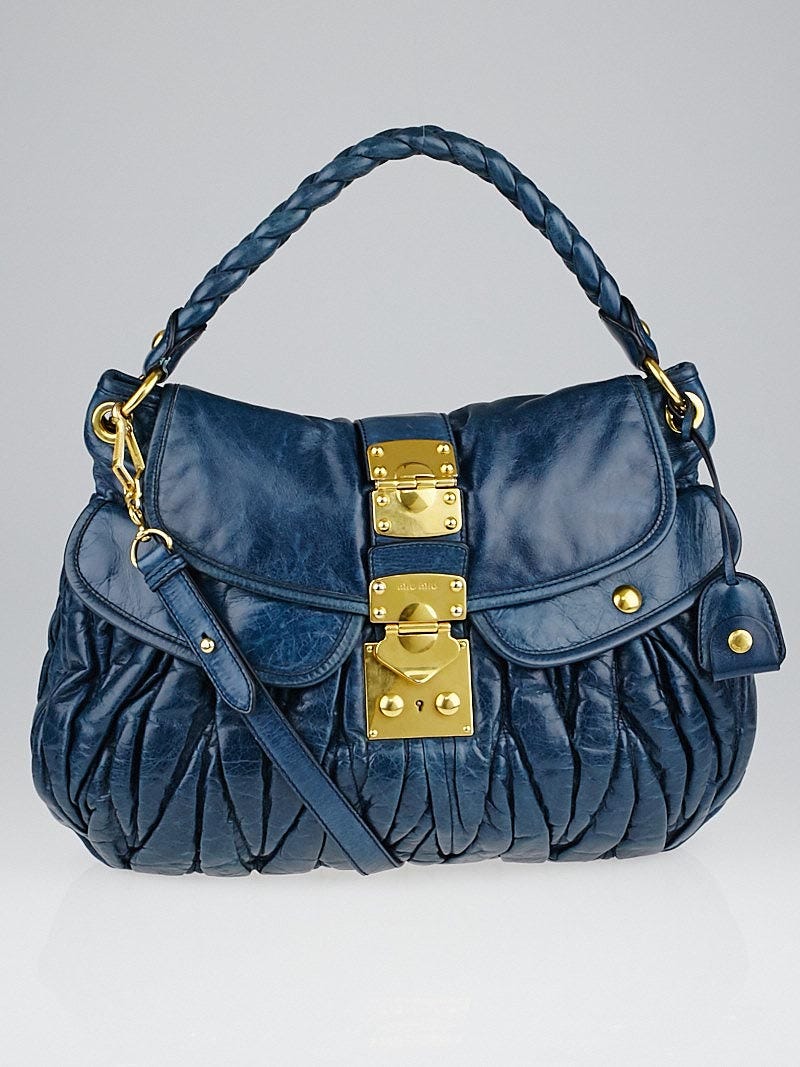 Miu Miu Blue Leather Metalsse Coffer Bag | Yoogi's Closet