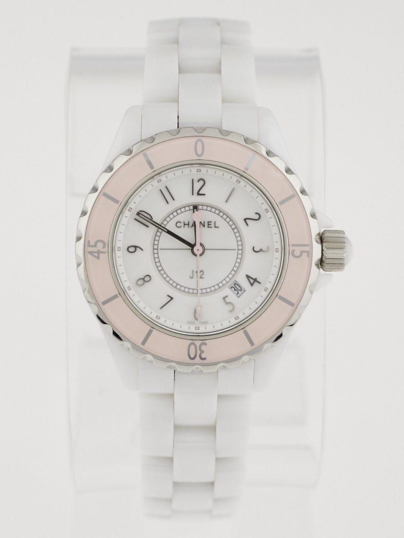 Chanel Soft Rose and White Ceramic 33mm Swiss Quartz Watch | Yoogi's Closet