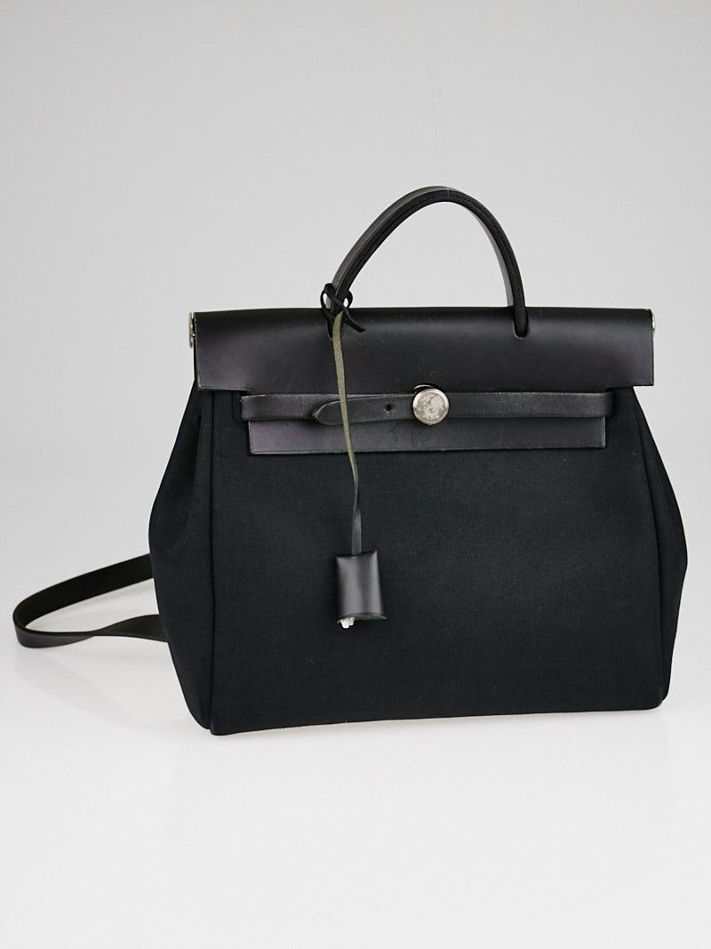 Hermes 30cm Black Canvas/Leather Herbag PM 2-in-1 Bag/Backpack | Yoogi's Closet