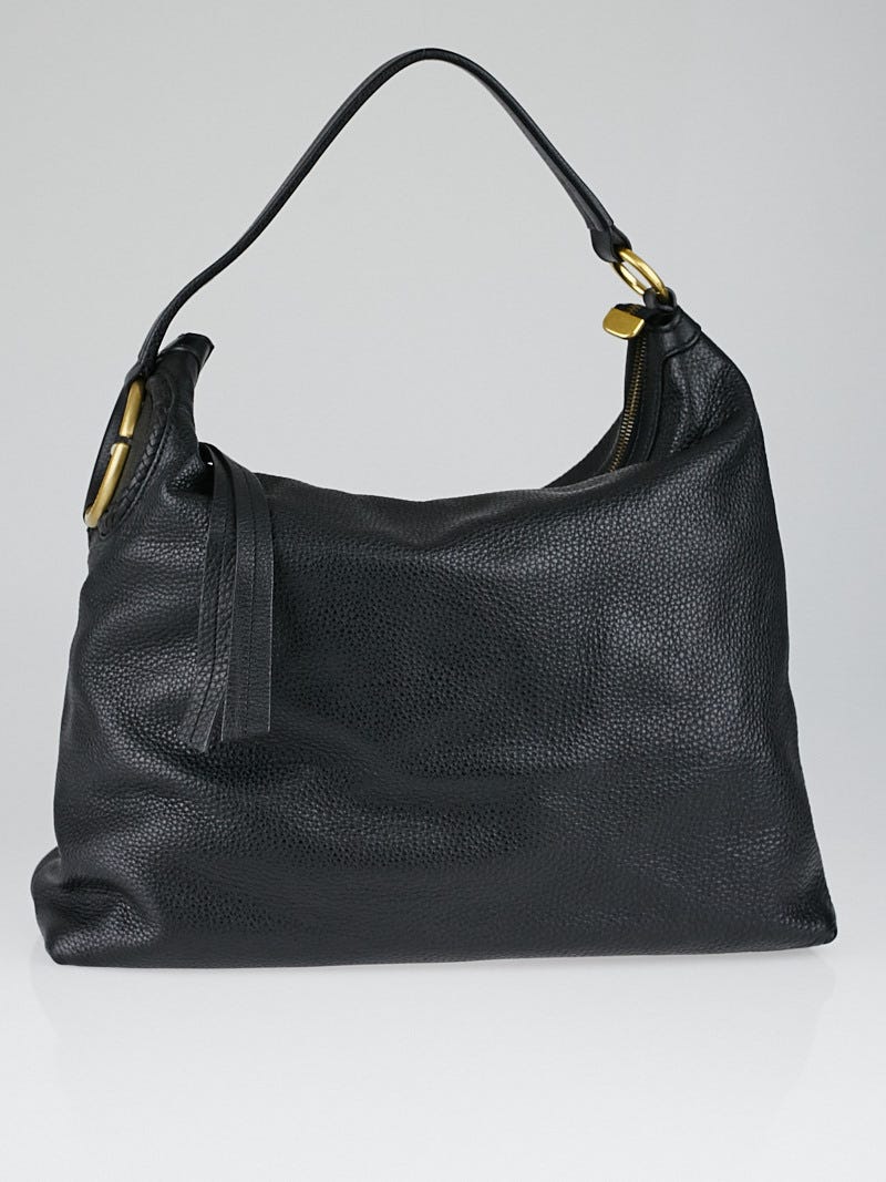Gucci Black Pebbled Calfskin Leather Twill Hobo Bag | Yoogi's Closet
