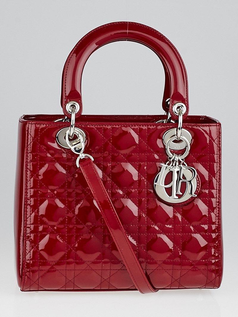 Christian Dior Red Patent Leather Lady Dior Medium Tote Bag | Yoogi's ...