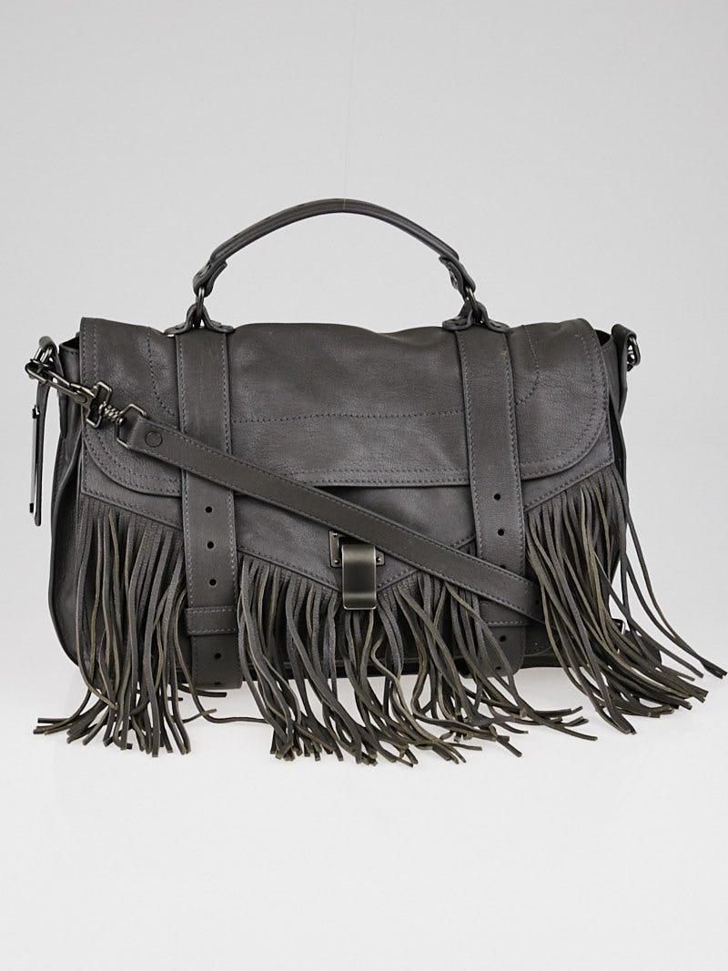 Proenza Schouler Dark Grey Leather Fringe PS1 Satchel Bag | Yoogi's Closet