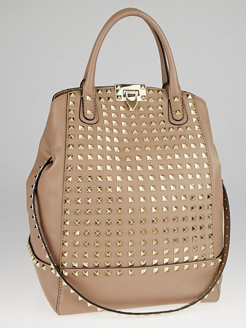 Valentino Beige Leather Rockstud All Over New Dome Tote Bag | Yoogi's ...