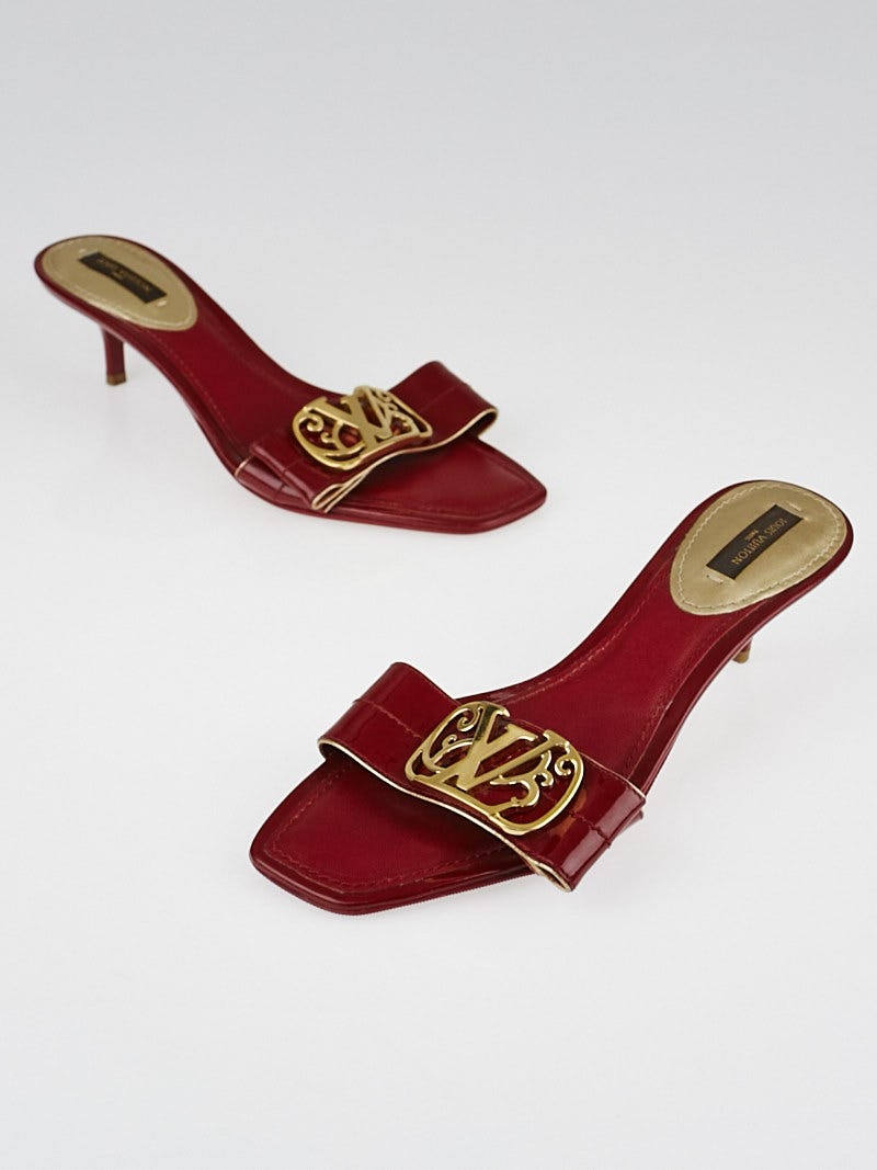 Louis Vuitton Red Patent Leather Slide Sandals Size 5.5/36 | Yoogi's Closet