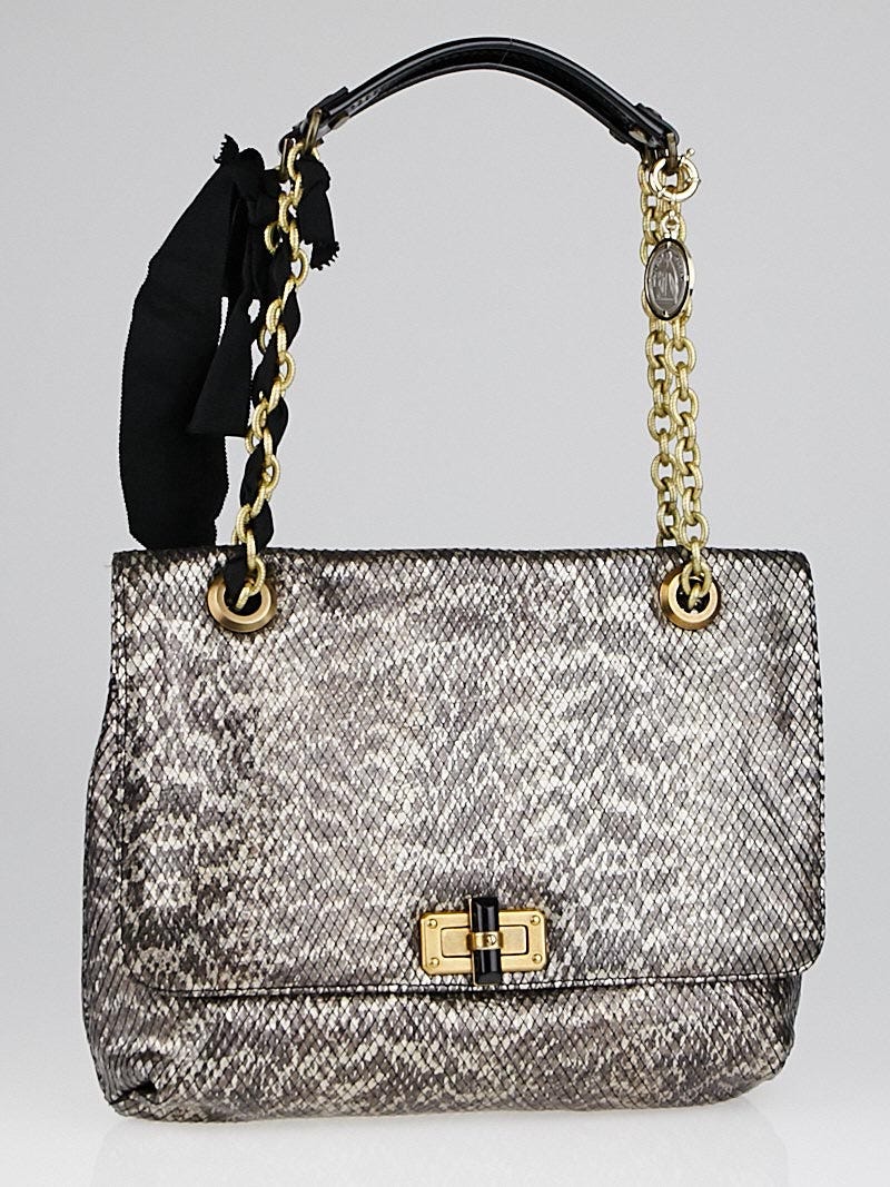 Lanvin Silver Embossed Leather Happy Medium Bag | Yoogi's Closet