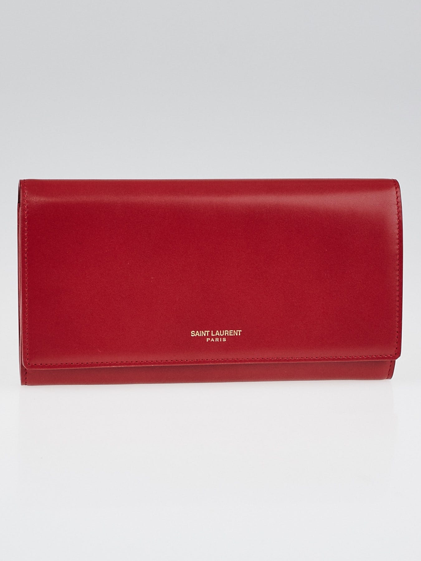 Yves Saint Laurent Red Calfskin Leather Marquage Flap Wallet | Yoogi's ...