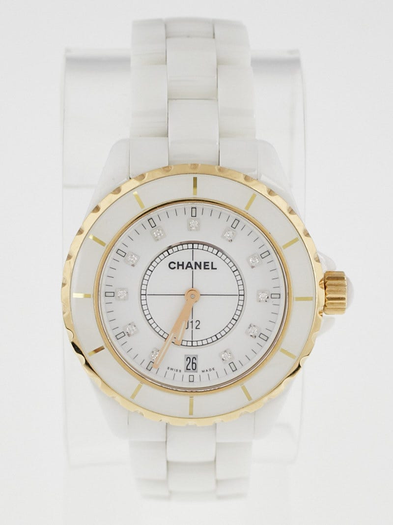 Chanel White J12 Ceramic and Diamonds 33mm Quartz Watch H2181 | Yoogi's ...