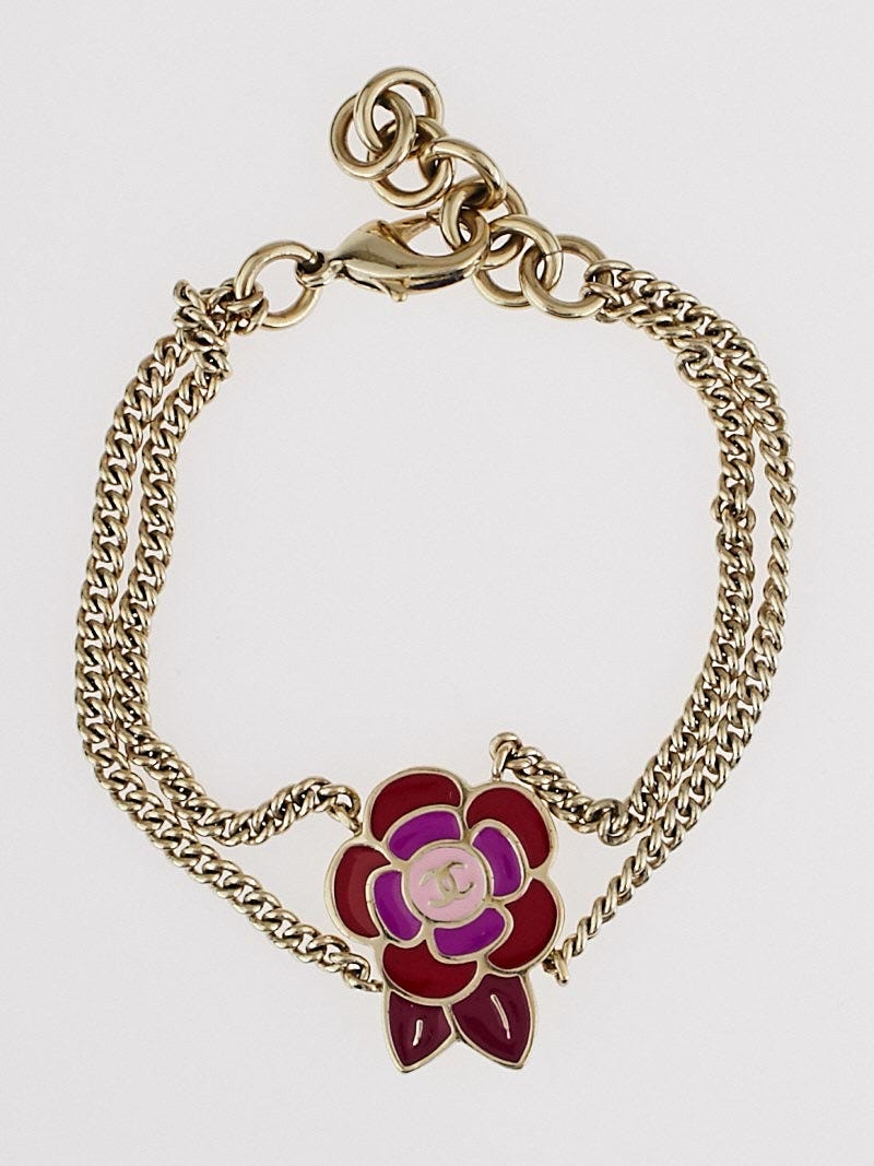 Chanel Pink/Red Camellia Flower CC Bracelet | Yoogi's Closet