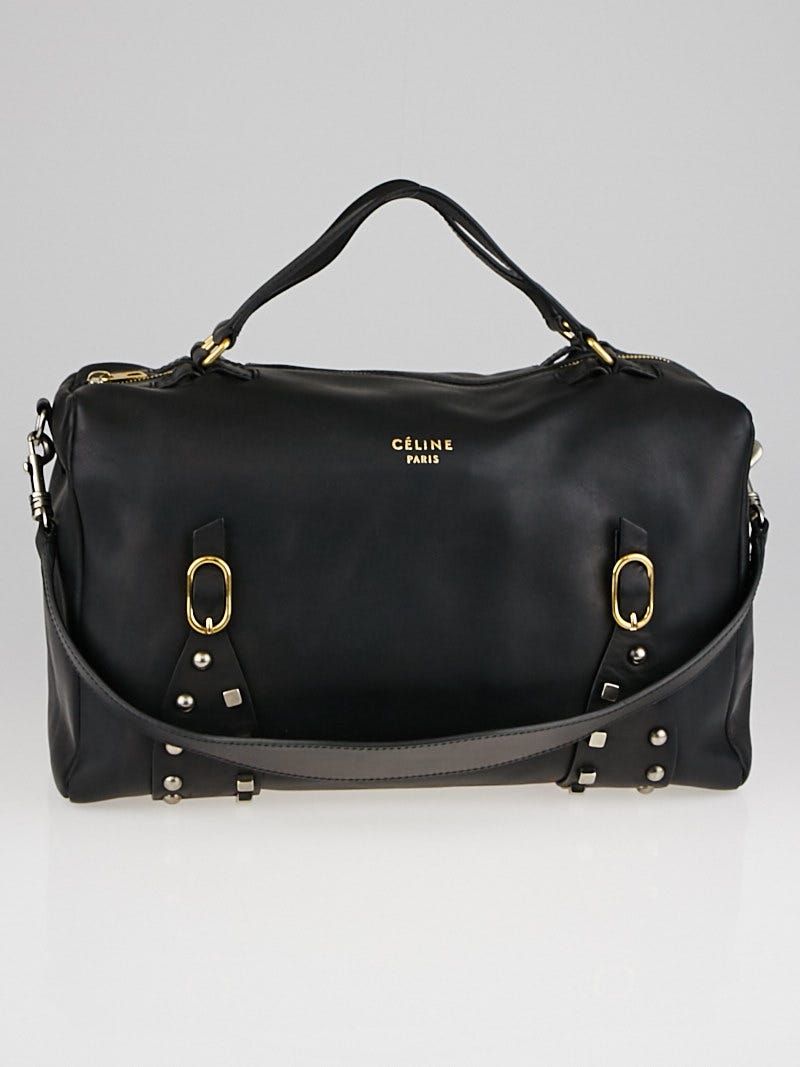 Celine Black Leather Studded Satchel Bag | Yoogi's Closet