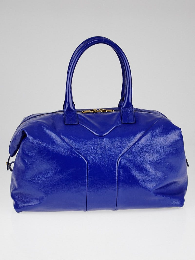 Yves Saint Laurent Blue Patent Leather Easy Y Zip Tote Bag | Yoogi's Closet
