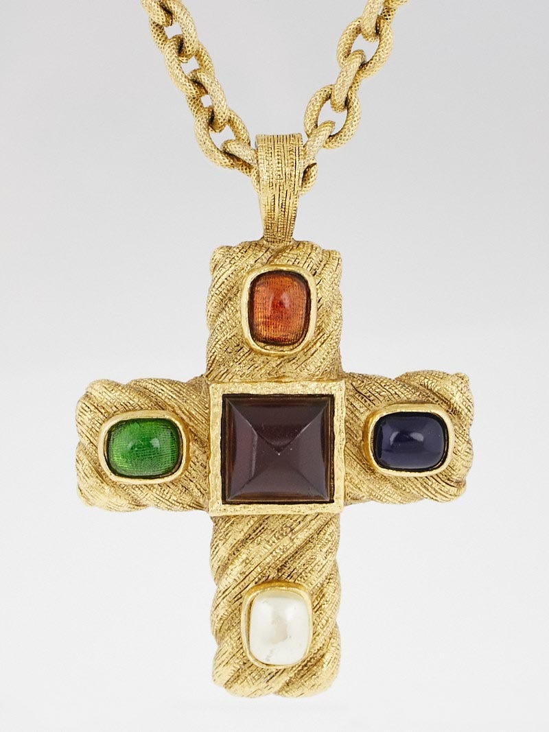 Chanel Goldtone Metal Long Chain Cross Necklace | Yoogi's Closet