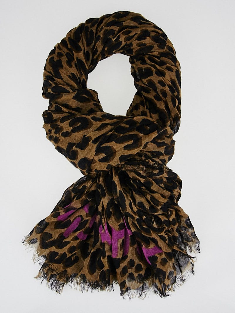 Louis Vuitton Brown Cashmere/Silk Stephen Sprouse Leopard Stole Scarf ...