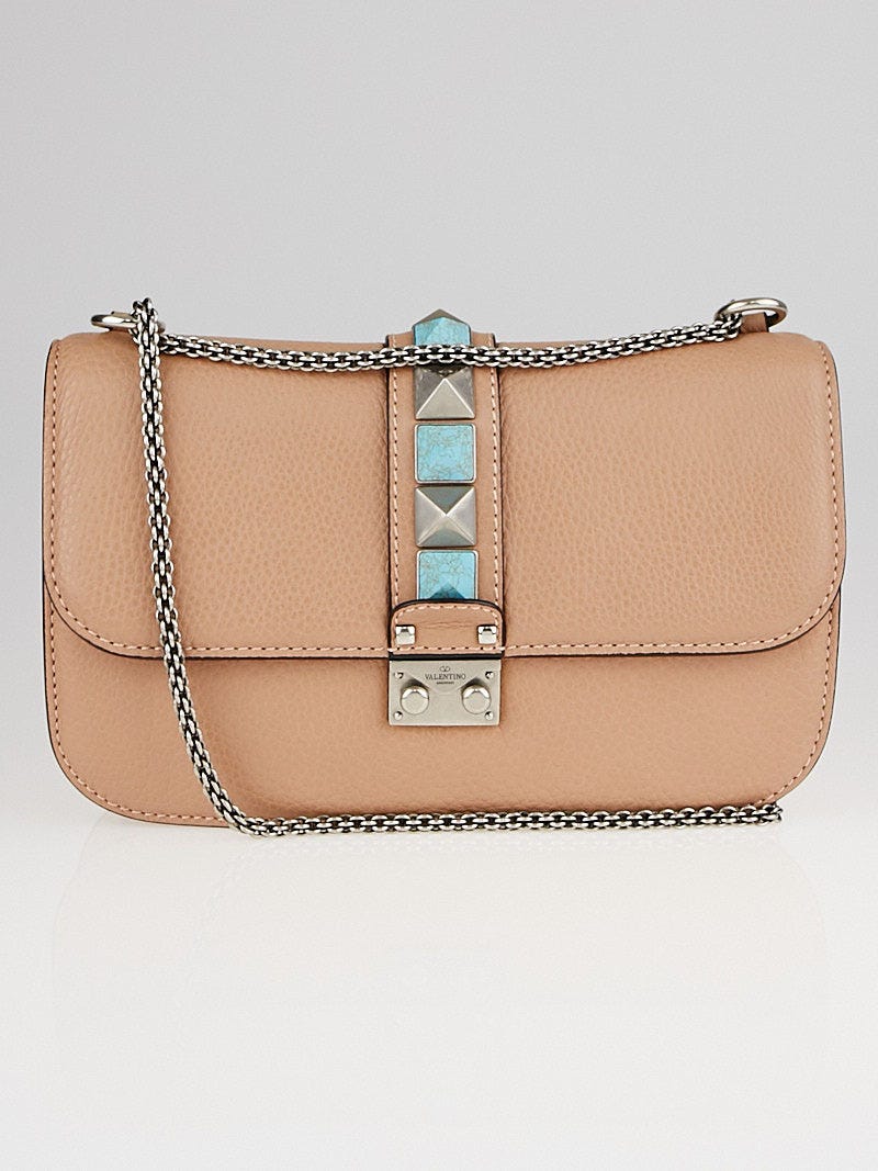 Valentino Beige Pebbled Leather Rockstud 1975 Lock Medium Flap Bag ...