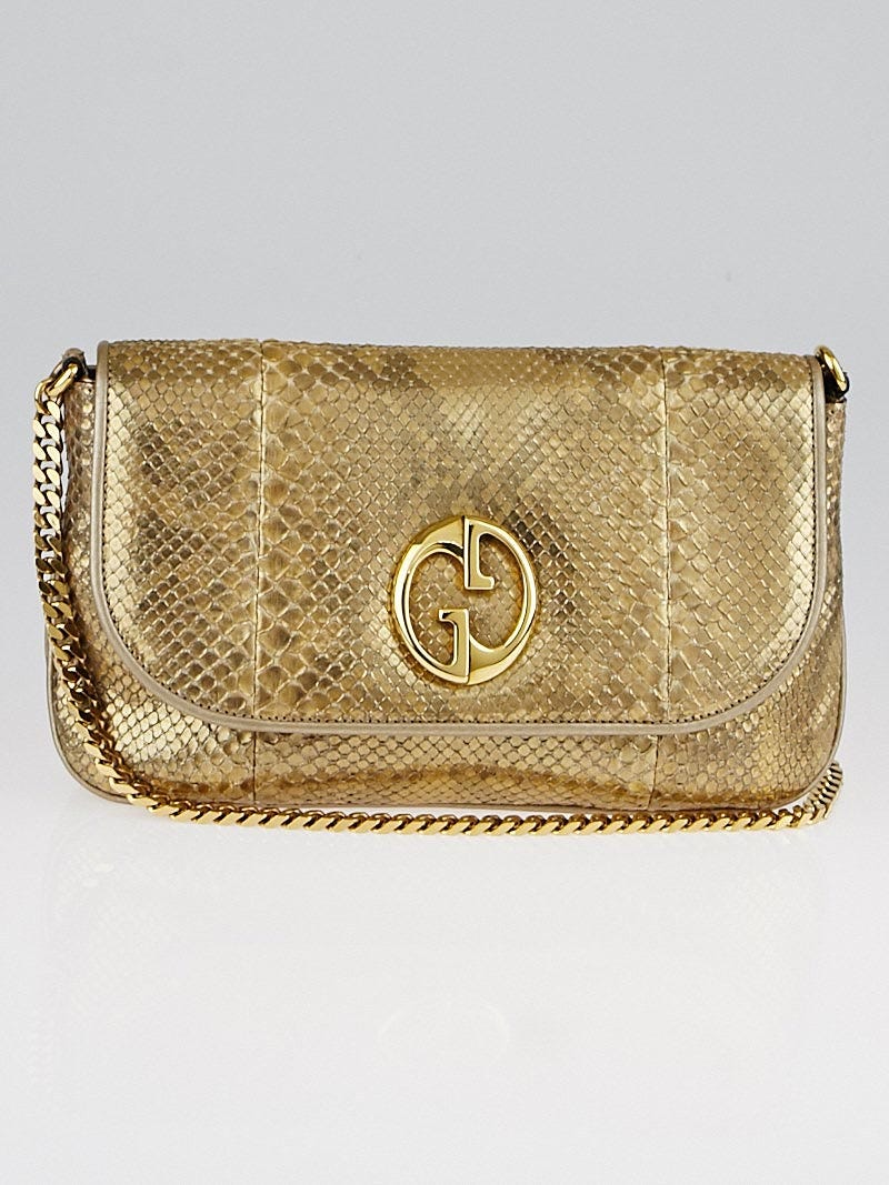 Gucci Gold Python 1973 Chain Shoulder Bag | Yoogi's Closet Gucci Gold Python 1973 Chain Shoulder Bag | Yoogi's Closet