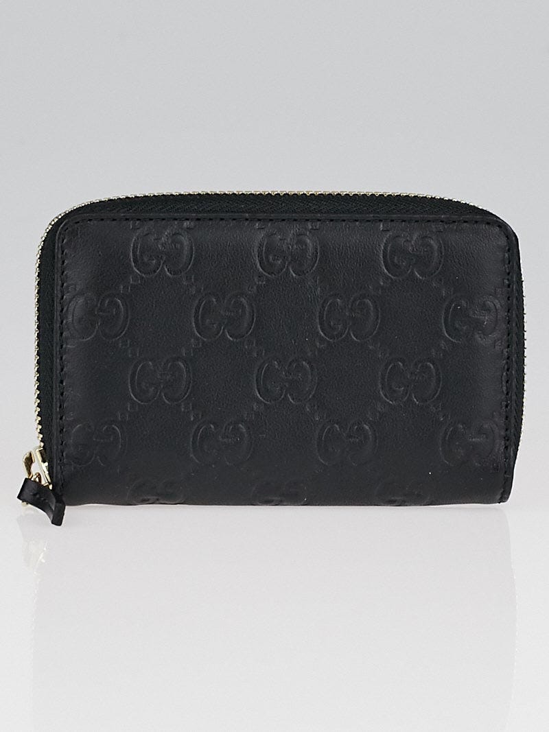 Gucci Black Guccissima Leather Small Zip Card Case | Yoogi's Closet