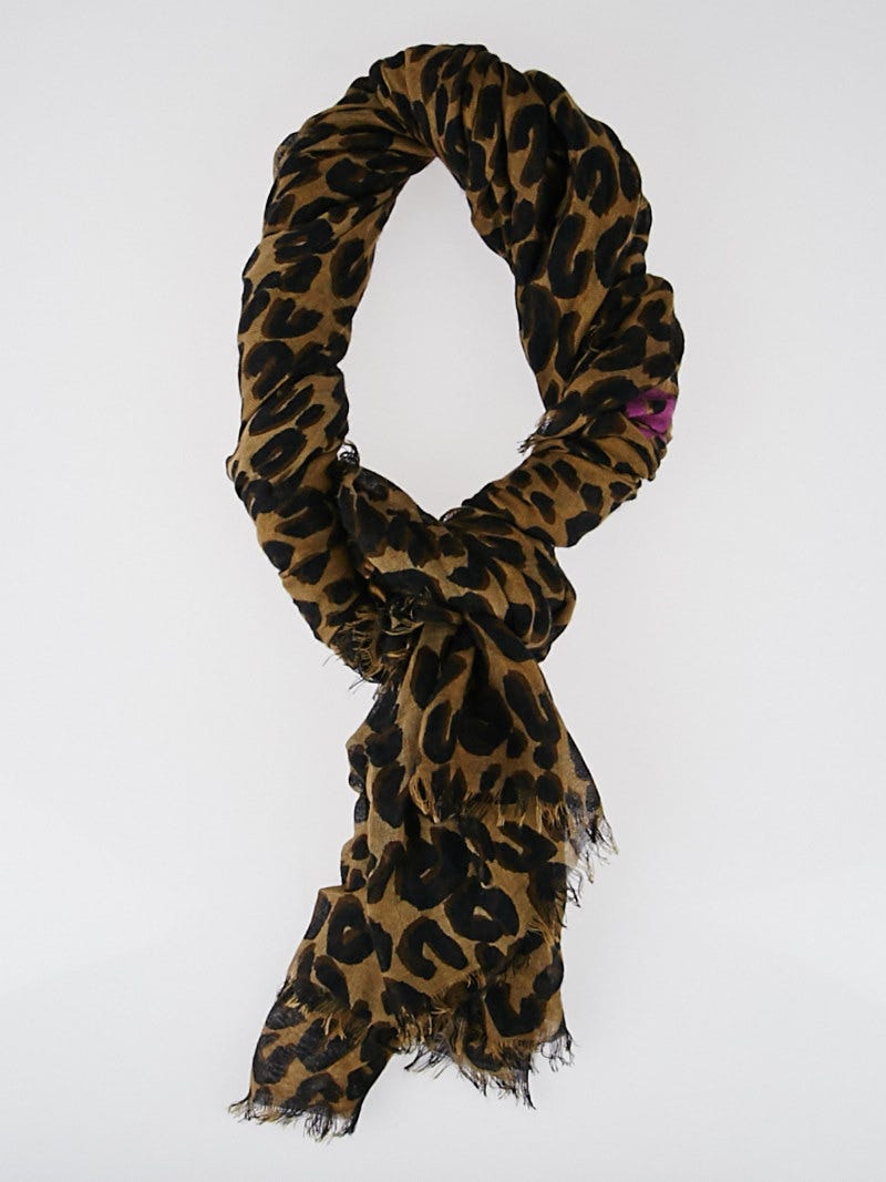 Louis Vuitton Brown Cashmere/Silk Stephen Sprouse Leopard Stole Scarf ...