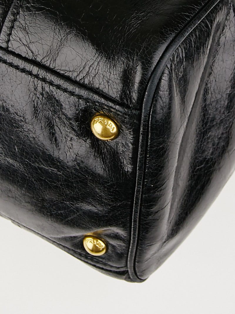 Prada Black Vitello Shine Leather East/West Satchel Bag Prada Black Vitello Shine Leather East/West Satchel Bag