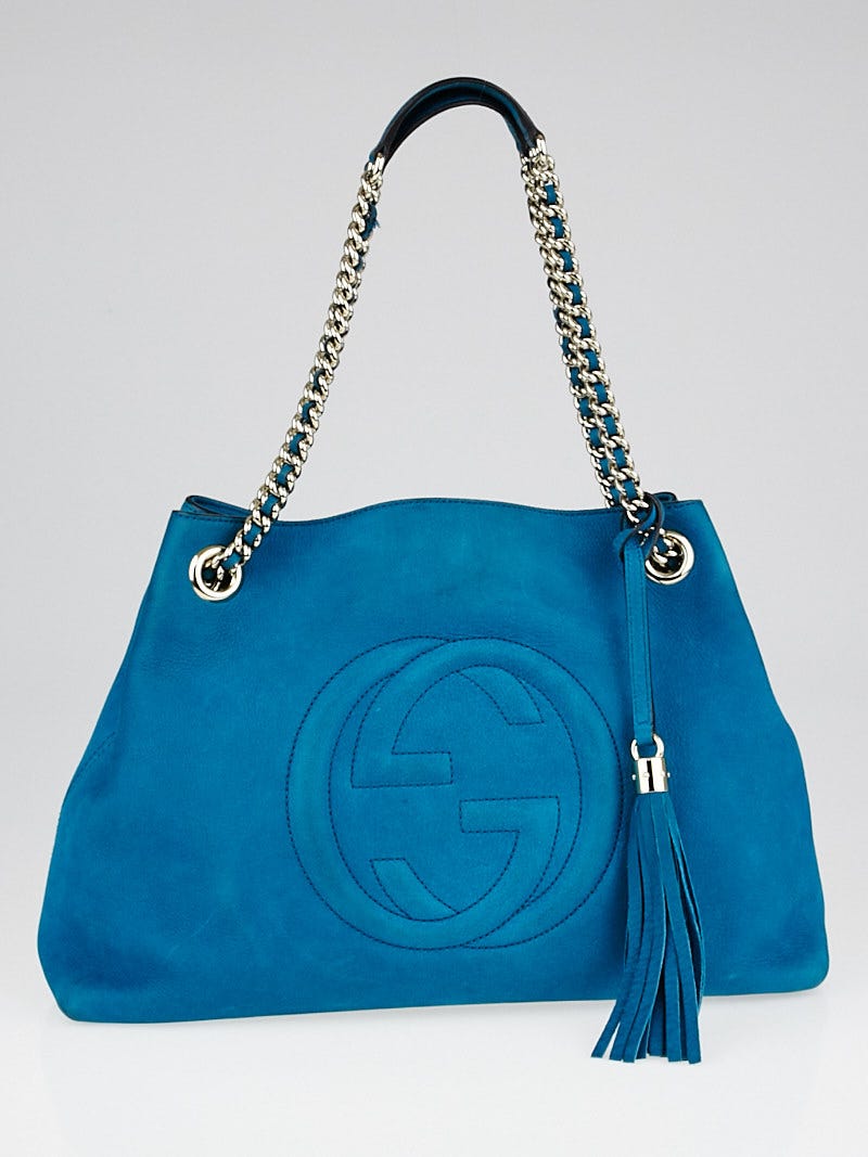 Gucci Turquoise Nubuck Leather Soho Chain Tote Bag | Yoogi's Closet