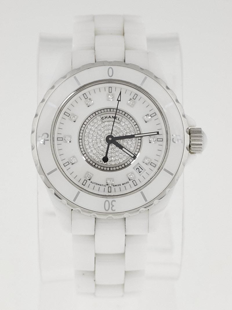 Chanel White J12 Ceramic and Diamond 38mm Automatic Watch H1759 | Yoogi ...