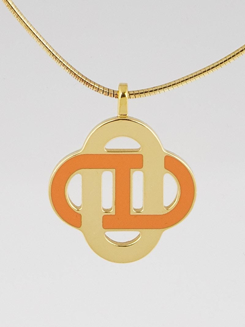Hermes Orange Lacquer and Gold Plated Isatis Pendant Necklace | Yoogi's ...