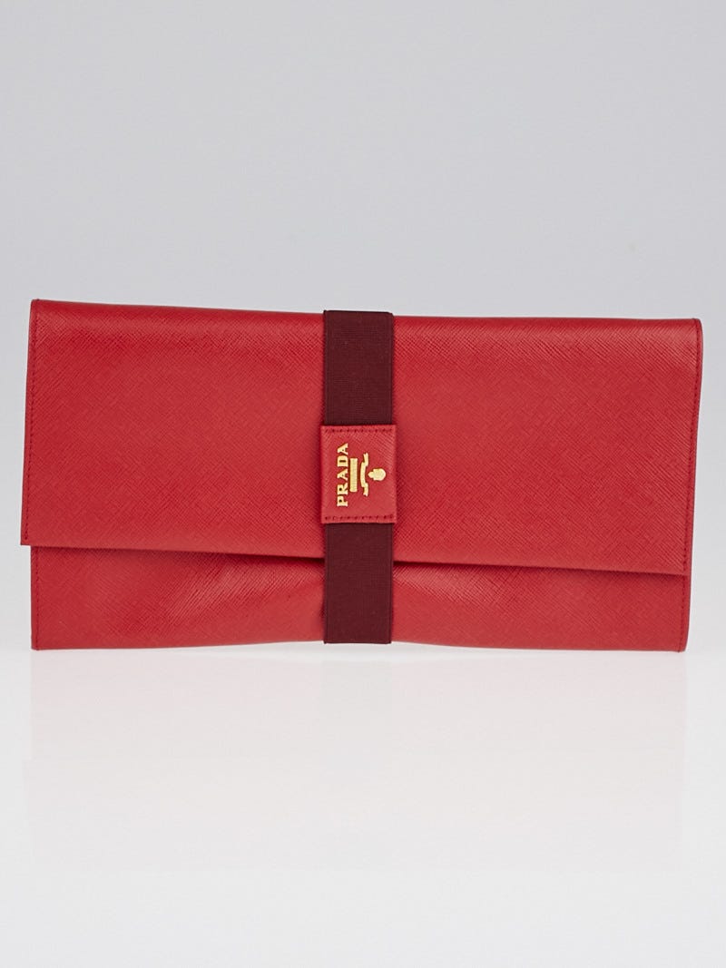 Prada Red Saffiano Leather Clutch Bag 1M1301 | Yoogi's Closet