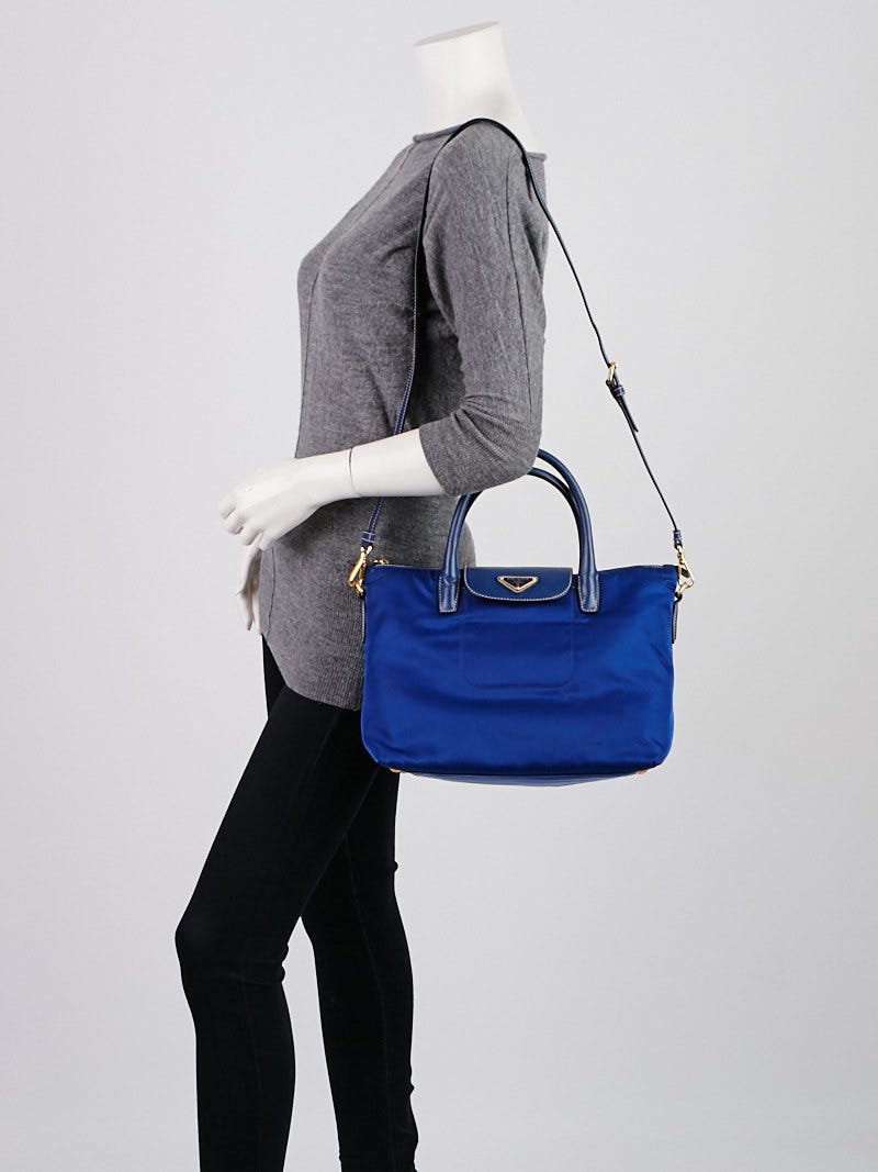 Prada Bluette Tessuto Nylon and Saffiano Leather Tote Bag Prada Bluette Tessuto Nylon and Saffiano Leather Tote Bag