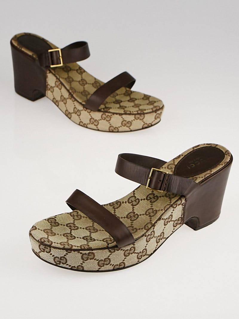 Gucci Beige/Ebony GG Canvas and Leather Platform Clogs Size 10 | Yoogi ...