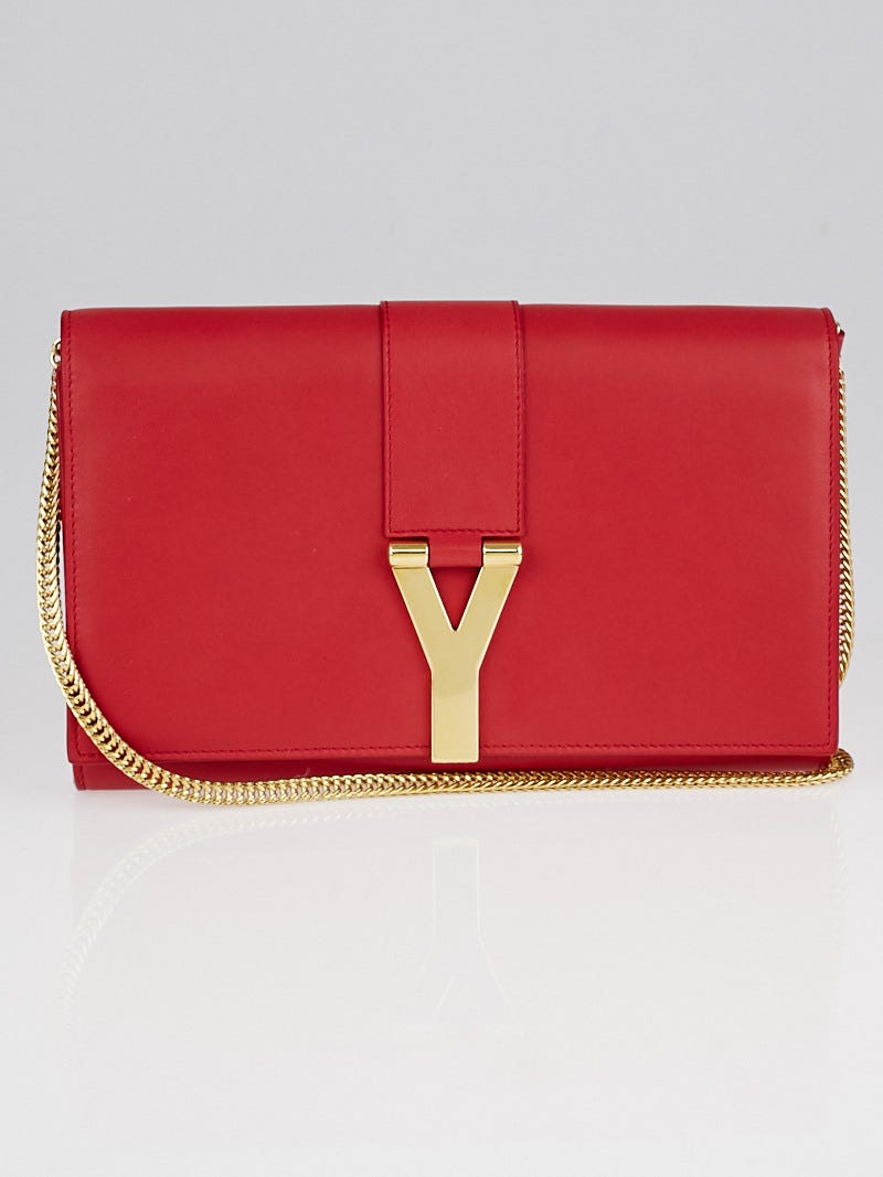 Yves Saint Laurent Red Smooth Calfskin Leather Classic Y Chain Wallet ...