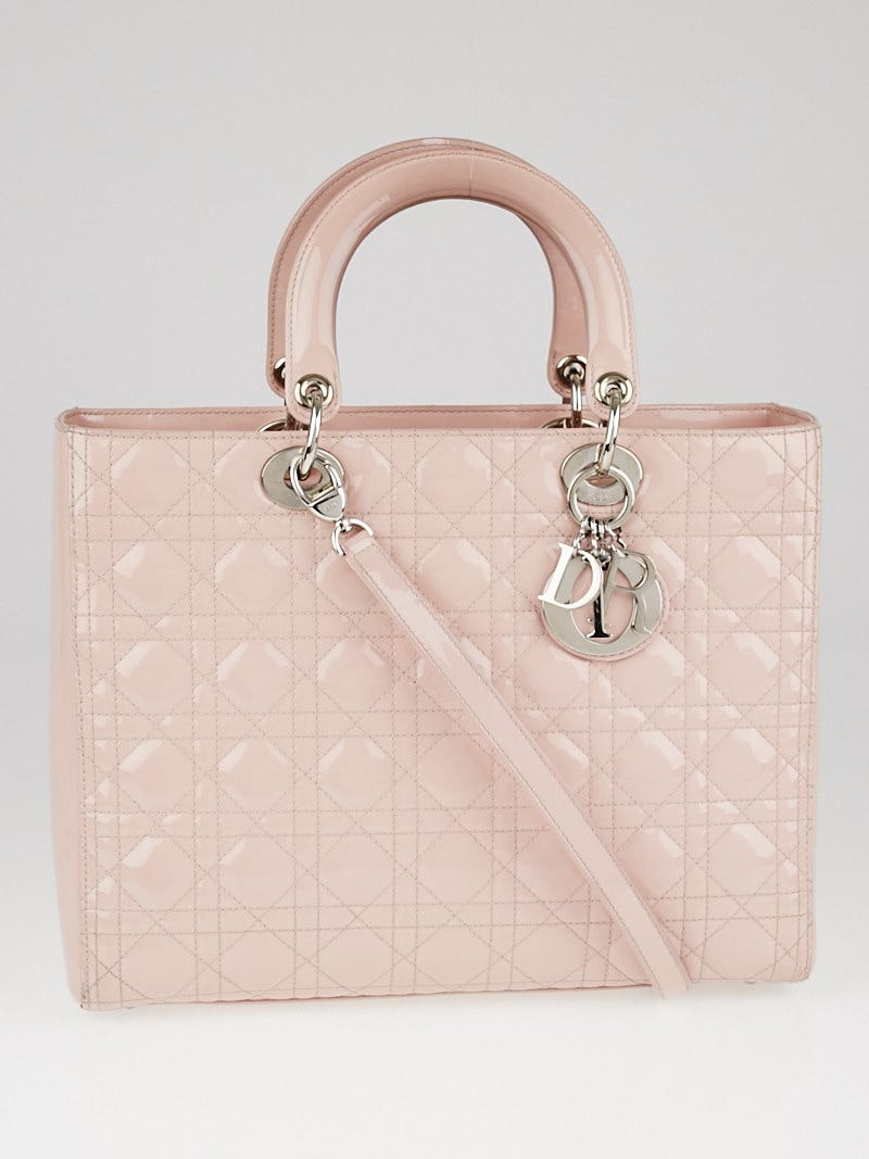 Christian Dior Pink Quilted Cannage Patent Leather Large Lady Dior Bag ...