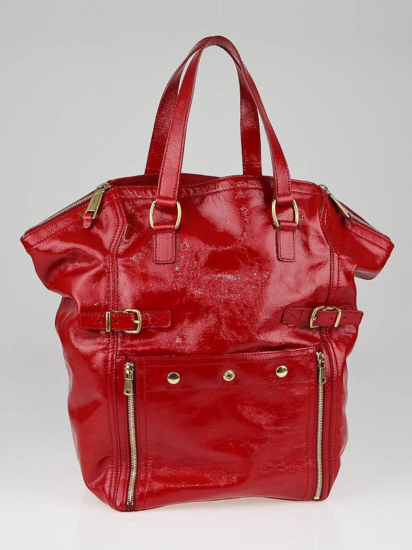Yves Saint Laurent Red Patent Leather XL Downtown Tote Bag | Yoogi's Closet
