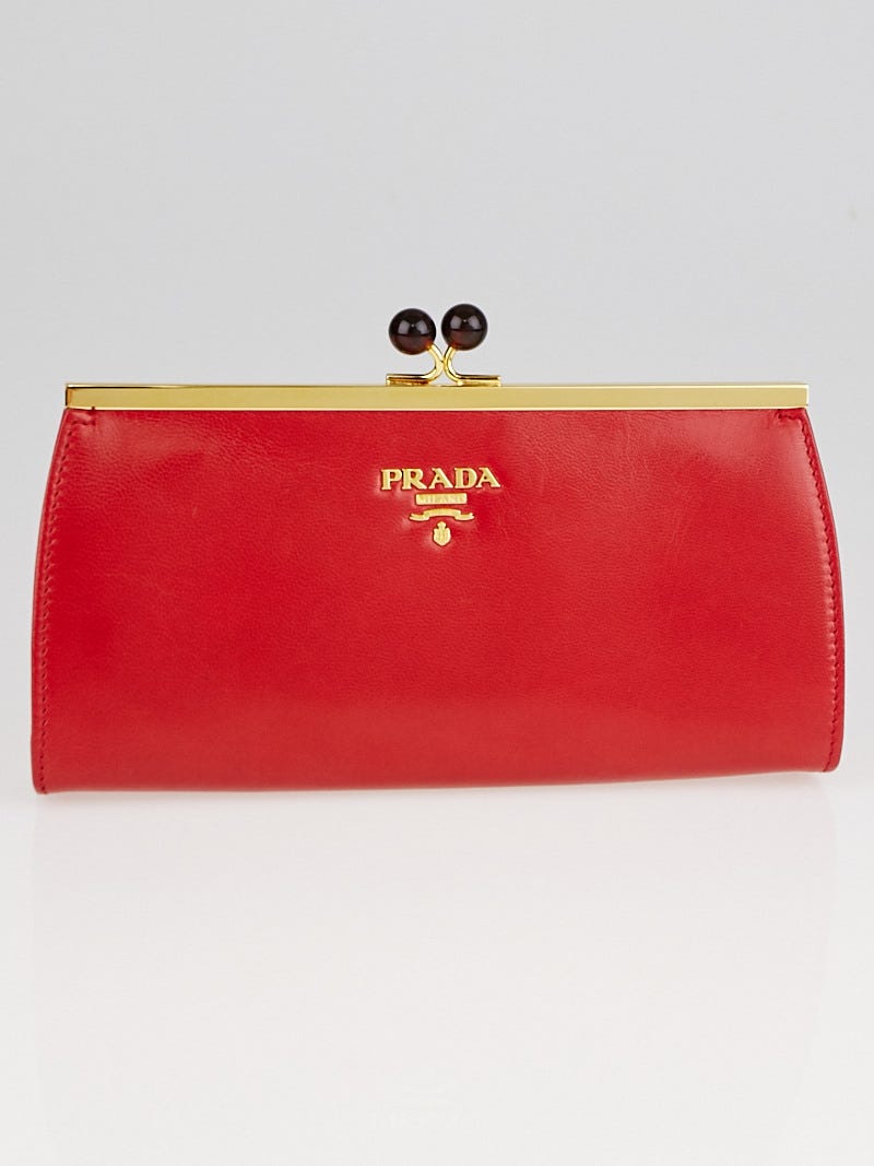 Prada Red Leather Frame Top Clutch Bag | Yoogi's Closet