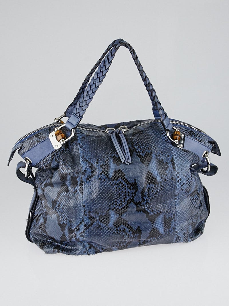 Gucci Blue Python Bamboo Bar Large Shoulder Bag | Yoogi's Closet
