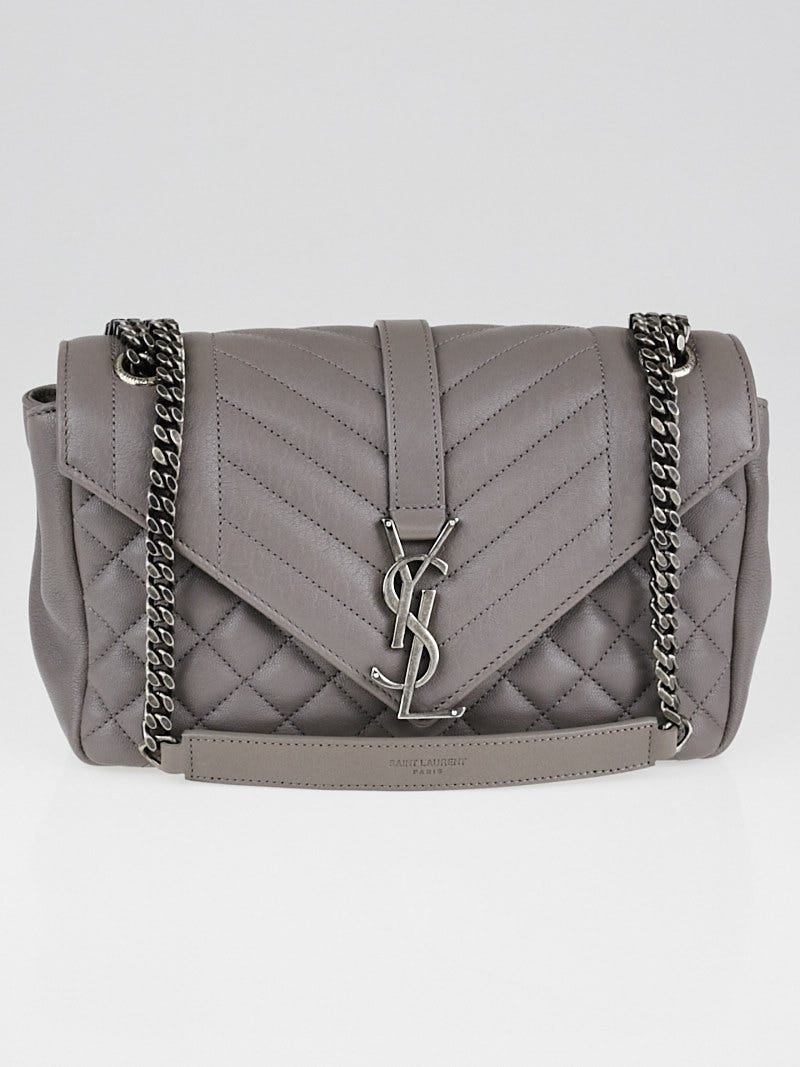 Yves Saint Laurent Grey Quilted Leather Monogram Envelope Bag | Yoogi's ...