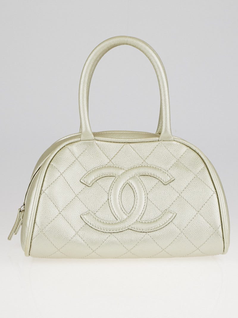 Chanel Gold Quilted Caviar Leather CC Small Bowler Bag | Yoogi's Closet